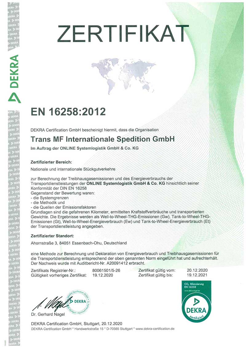 Zertifikate - Trans MF Internationale Spedition GmbH